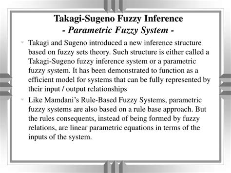 Ppt Takagi Sugeno Fuzzy Inference Parametric Fuzzy System