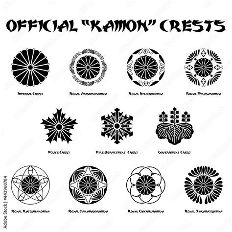Official Representative Japanese Kamon Crests On White Background Stock
