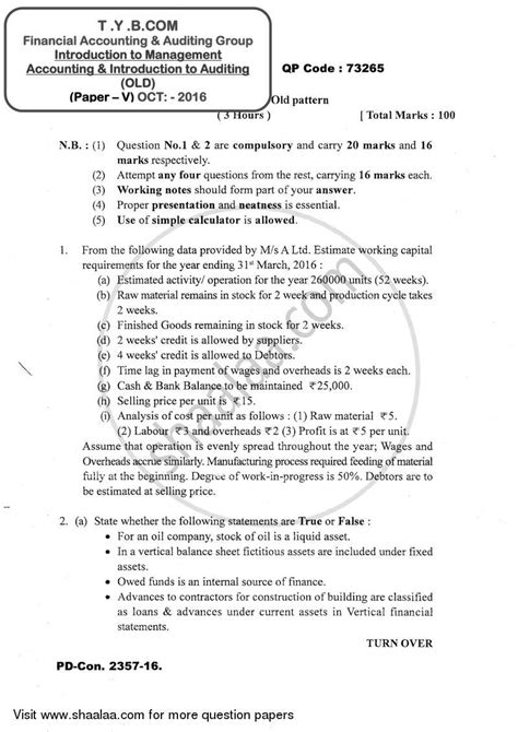 Introduction To Management Accounting And Introduction To Auditing Financial Accounting And