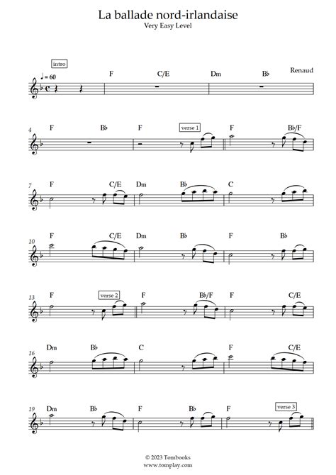La Ballade Nord Irlandaise Niveau Très Facile Sax Alto Renaud