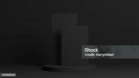 두 개의 백 박스 구성추상 어두운 둥근 연단 텍스트와 제품을 위한 3d 공간을 빛과 그림자로 청소하십시오 3d 그림 렌더링 검은색에 대한 스톡 사진 및 기타 이미지 Istock