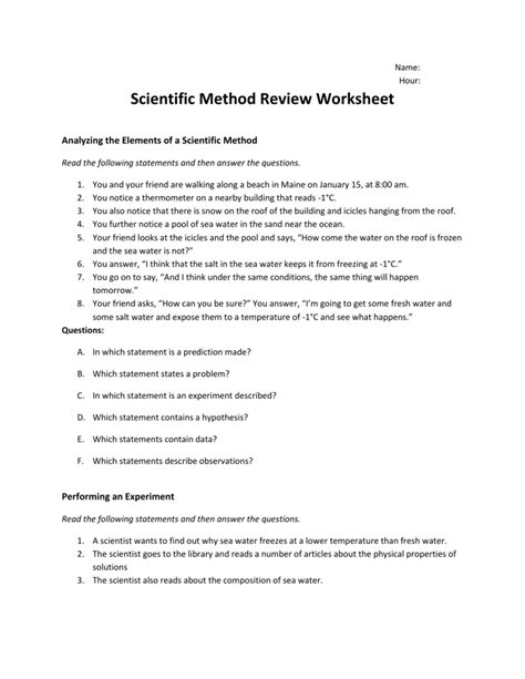 Scientific Method Worksheet Answers Printable Word Searches