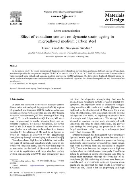 Pdf Effect Of Vanadium Content On Dynamic Strain Ageing In Microalloyed Medium Carbon Steel