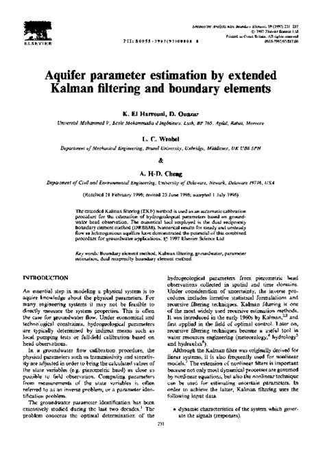 Pdf Aquifer Parameter Estimation By Extended Kalman Filtering And