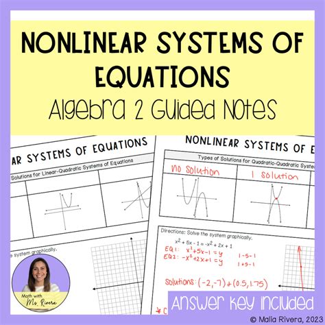 Nonlinear Systems Of Quadratic Equations Guided Notes For Algebra 2