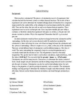 Calorimetry Lab By Ms Stricklin Chemistry Corner TPT