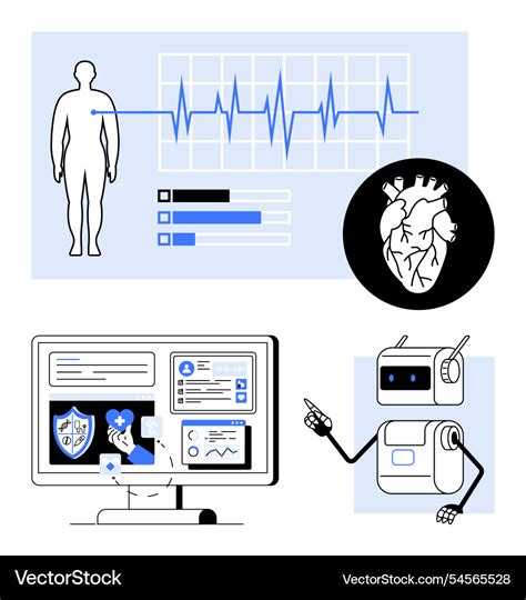 Medical Technology Heart Monitoring Ai Assistance Vector Image