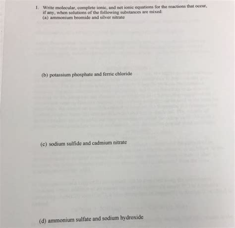 solved 1 write molecular complete ionic and net ionic