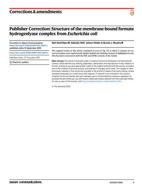 Pdf Publisher Correction Structure Of The Membrane Bound Formate Hydrogenlyase Complex From