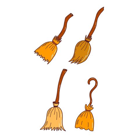 Set Of Different Witch Brooms Halloween Elements Trick Or Treat