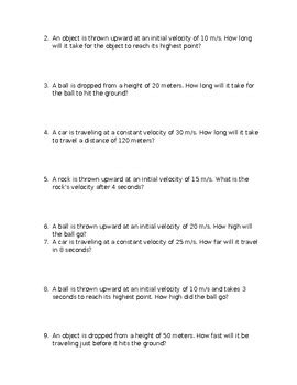 1 D Kinematics Practice Worksheet By Rod S Ecosystem Lab TPT