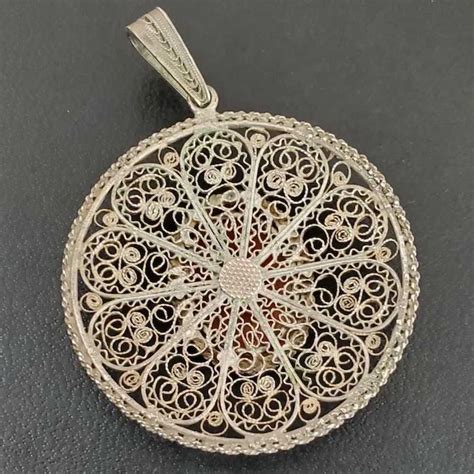 Vintage 800 Silver Filigree Carved Shell Cameo Pendant Gem