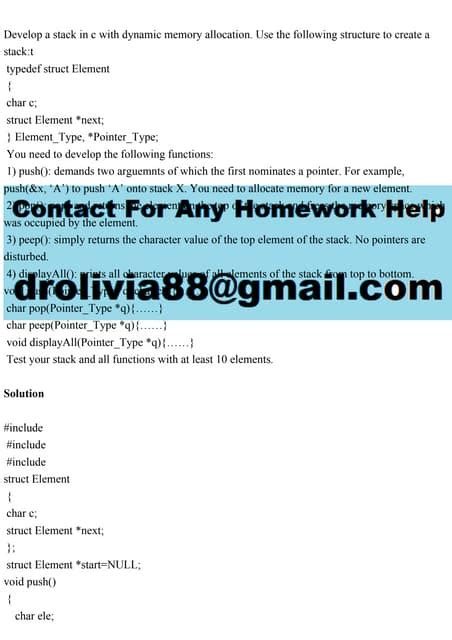 Develop A Stack In C With Dynamic Memory Allocation Use The Followipdf