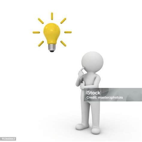 3d 사람 흰색 배경에 고립 된 그의 머리 위에 아이디어 전구 생각 3 차원 렌더링 아이디어에 대한 스톡 사진 및 기타 이미지 아이디어 3차원 형태 개념 Istock