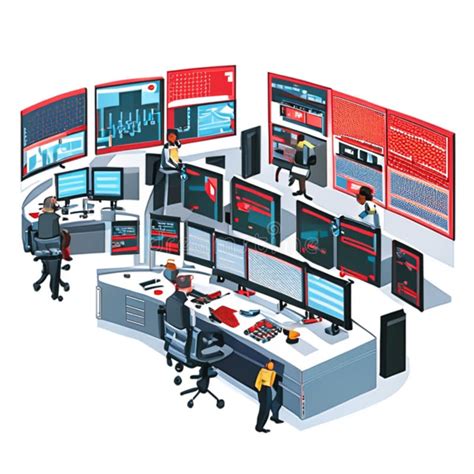 Isometric Illustration Of A Computer Room With Computers Monitors Screens And People Ai