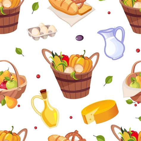 Продукция фермеров Беспроводный рисунок Фрукты Овощи Пекарни и молочные продукты Фон обои