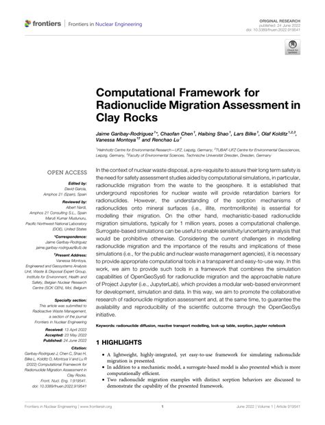 Pdf Computational Framework For Radionuclide Migration Assessment In Clay Rocks