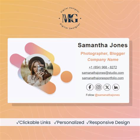 HTML Email Signature Template Gmail Compatible W Clickable Links Colorpop Peach Etsy