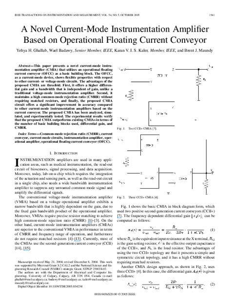 Pdf A Novel Current Mode Instrumentation Amplifier Based On Operational Floating Current Conveyor