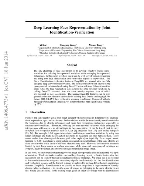 PDF Deep Learning Face Representation By Joint Identification Verification