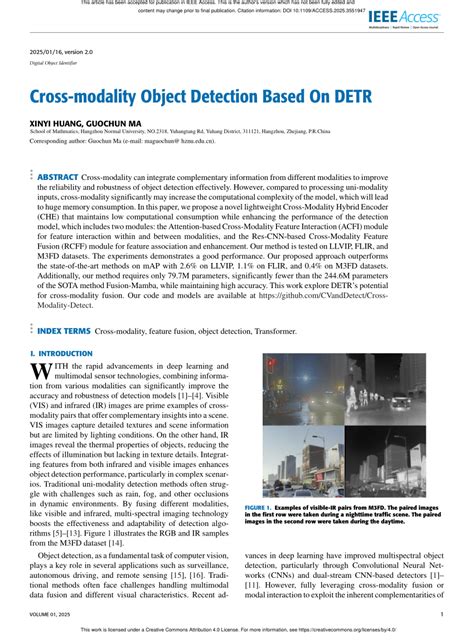 Pdf Cross Modality Object Detection Based On Detr