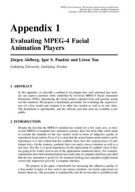 Pdf Appendix 1 Evaluating Mpeg 4 Facial Animation Players