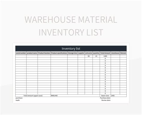Free Warehouse Material Inventory List Templates For Google Sheets And Microsoft Excel Slidesdocs