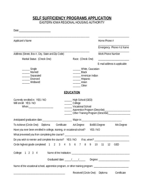 Self Sufficiency Programs Application Doc Template Pdffiller