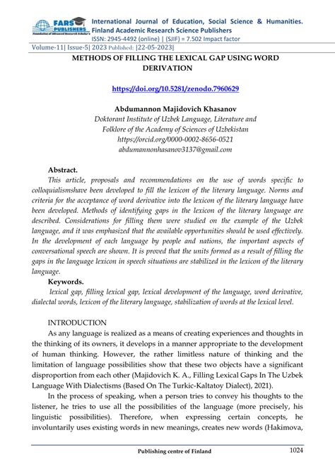 Pdf Methods Of Filling The Lexical Gap Using Word Derivation