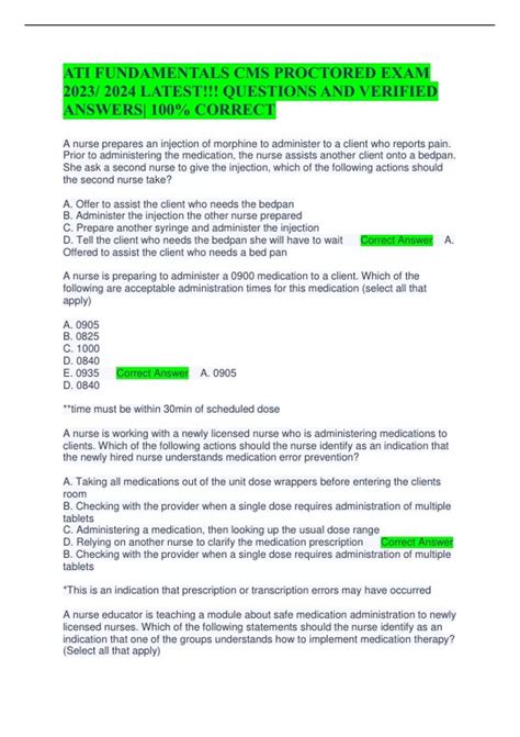 Ati Fundamentals Cms Proctored Exam 2023 2024 Latest Questions And