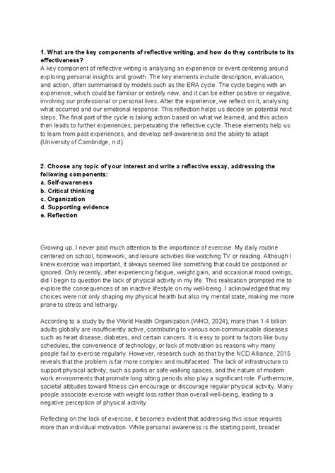 Reflective Writing Essay Df Unit 5 Exploring Self Awareness And