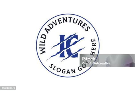 스크래치 효과와 원형 씰 블루 Ic 문자 템플릿 로고 디자인 갈고리 발톱에 대한 스톡 벡터 아트 및 기타 이미지 갈고리 발톱