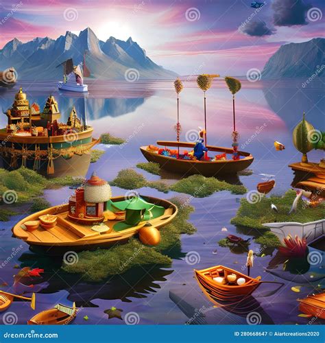 A Surreal Dreamscape With Floating Objects Whimsical Characters And