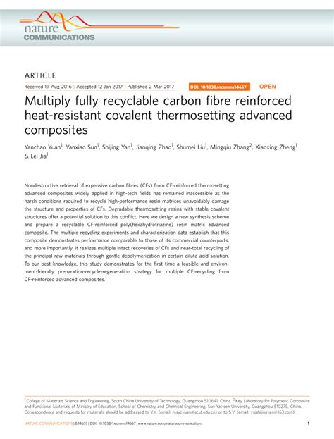 Pdf Multiply Fully Recyclable Carbon Fibre Reinforced Heat Resistant Covalent Thermosetting