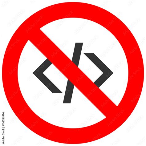 Forbidden Sign With Code Sign Icon Isolated On White Background Coding Is Prohibited Vector