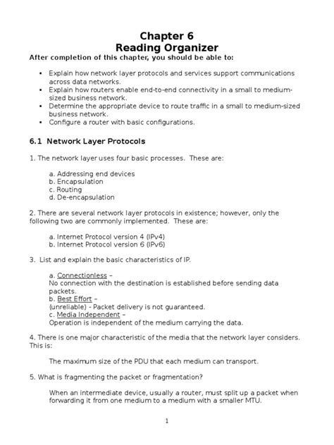Ccna 1 Chapter 6 Reading Guide Finished Pdf I Pv6 Internet Protocols