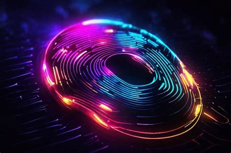 Premium Photo Neon Fingerprint Glow Biometrics Identification And Cybersecurity Concept On A