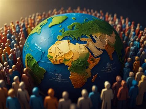 Premium Photo A Group Of People Standing Around A Globe With A Map Of