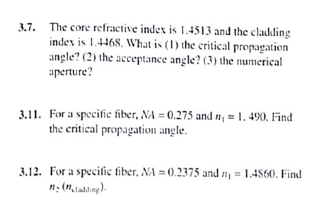 Solved The Core Refractive Index Is And The Cladding Chegg