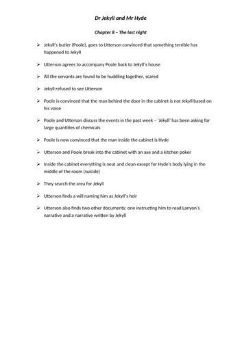 Jekyll And Hyde Summary Teaching Resources