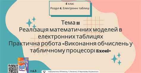 Тема 11 Розділ 6 Реалізація математичних моделей в електронних таблицях Практична робота