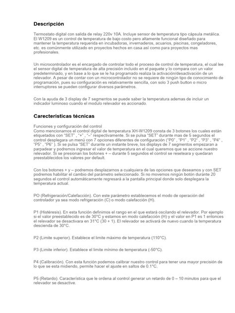 Termostato Digital Programable Iot W1209 Modulo Relay Display Pdf