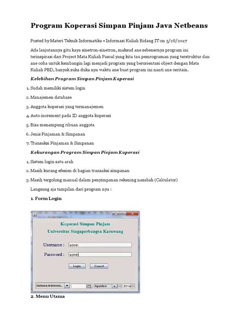 Program Koperasi Simpan Pinjam Java Netbeans Pdf