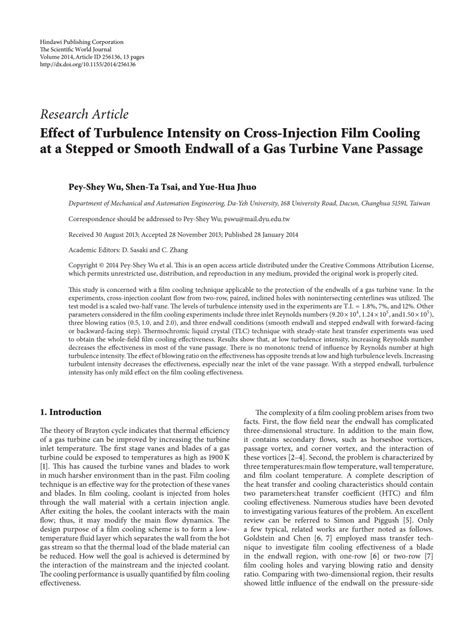 Pdf Effect Of Turbulence Intensity On Cross Injection Film Cooling At A Stepped Or Smooth