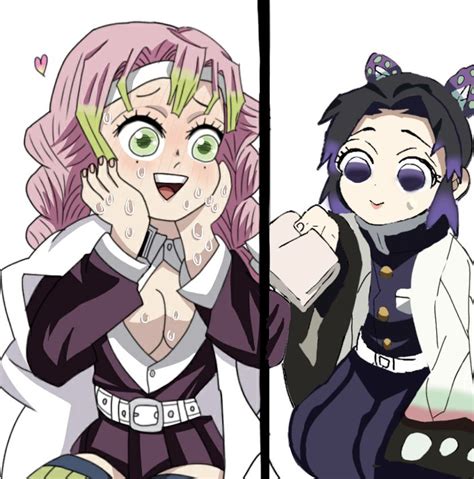 Kanroji Mitsuri And Kocho Shinobu Shinomitsu Split Manga Coloring Anime Style Credit For