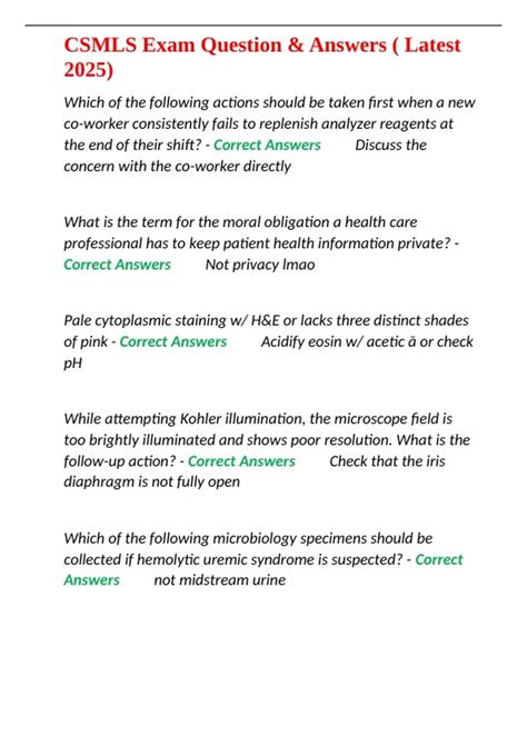 CSMLS Exam Question Answers Latest 2025 Docx Florida Civic Literacy Tes Question Lates