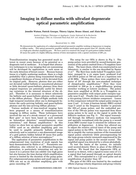 Pdf Imaging In Diffuse Media With Ultrafast Degenerate Optical Parametric Amplification