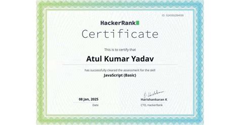 Hackerrank Skill Certificate Atul Kumar Yadav