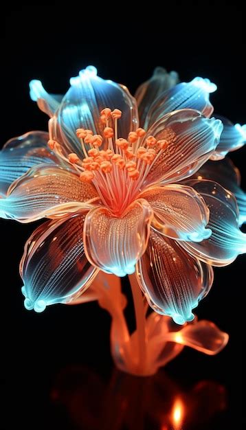 Premium Ai Image There Is A Flower That Is Glowing Blue And Orange In