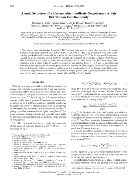 Pdf Atomic Structure Of A Cesium Aluminosilicate Geopolymer A Pair